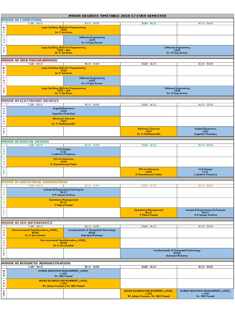 Minor & Honors Consolidated Timetable | PDF | Electrical Engineering ...