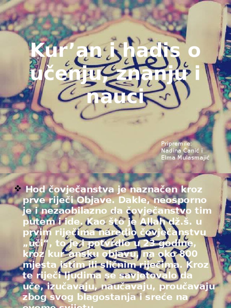 Kur’an i Hadis o Učenju, Znanju | PDF
