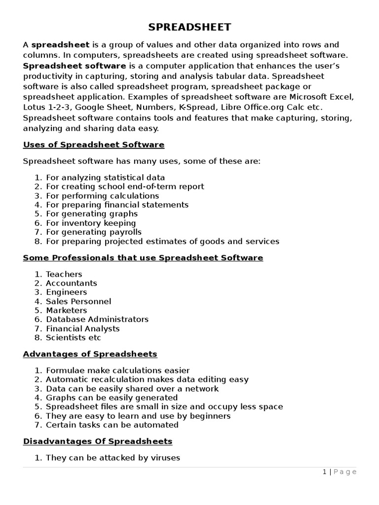 Spreadsheet Notes For SHS | PDF | Spreadsheet | Microsoft Excel