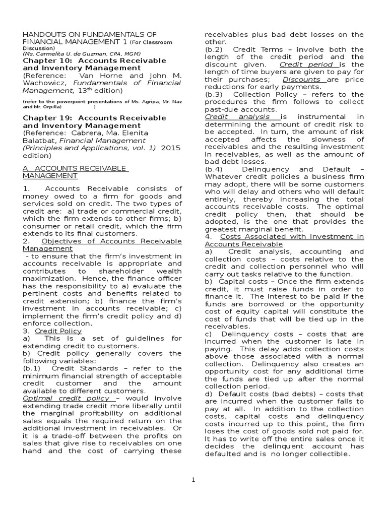 Chap10 (Accounts Receivable and Inventory Management) VanHorne&Brigham, Cabrea | PDF | Credit ...
