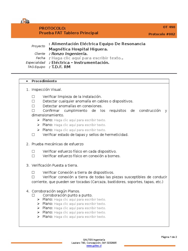 Protocolo 002 - Prueba FAT Tablero | PDF | Electrónica | Ingeniería