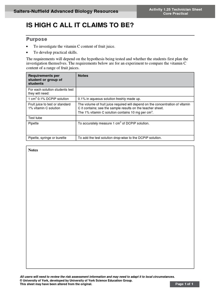 A Level Biology A (Salters-Nuffield) Core Practical Activity 1 25 ...
