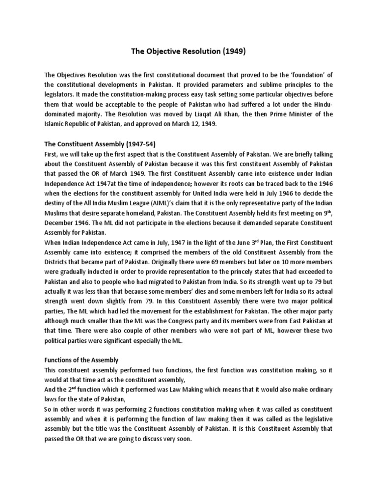 The Objective Resolution | PDF | Pakistan Movement | Pakistan
