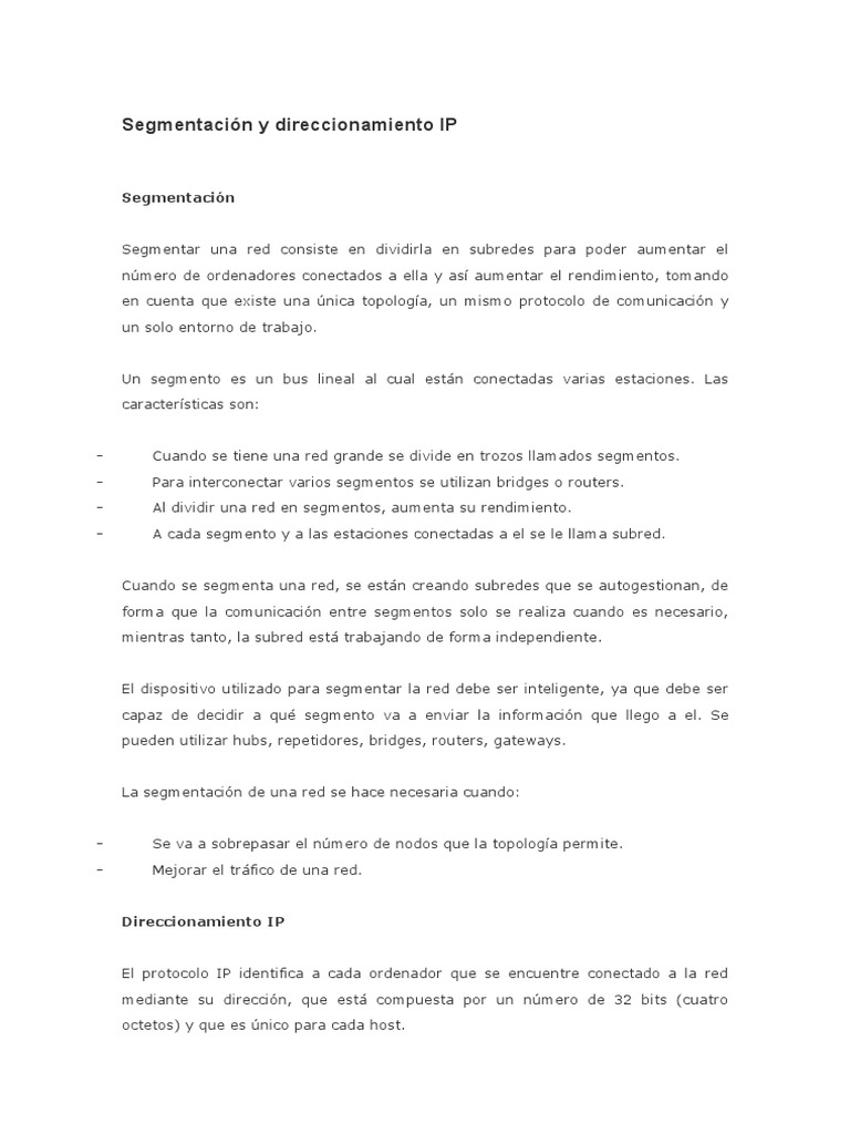 Segmentación y Direccionamiento IP | PDF