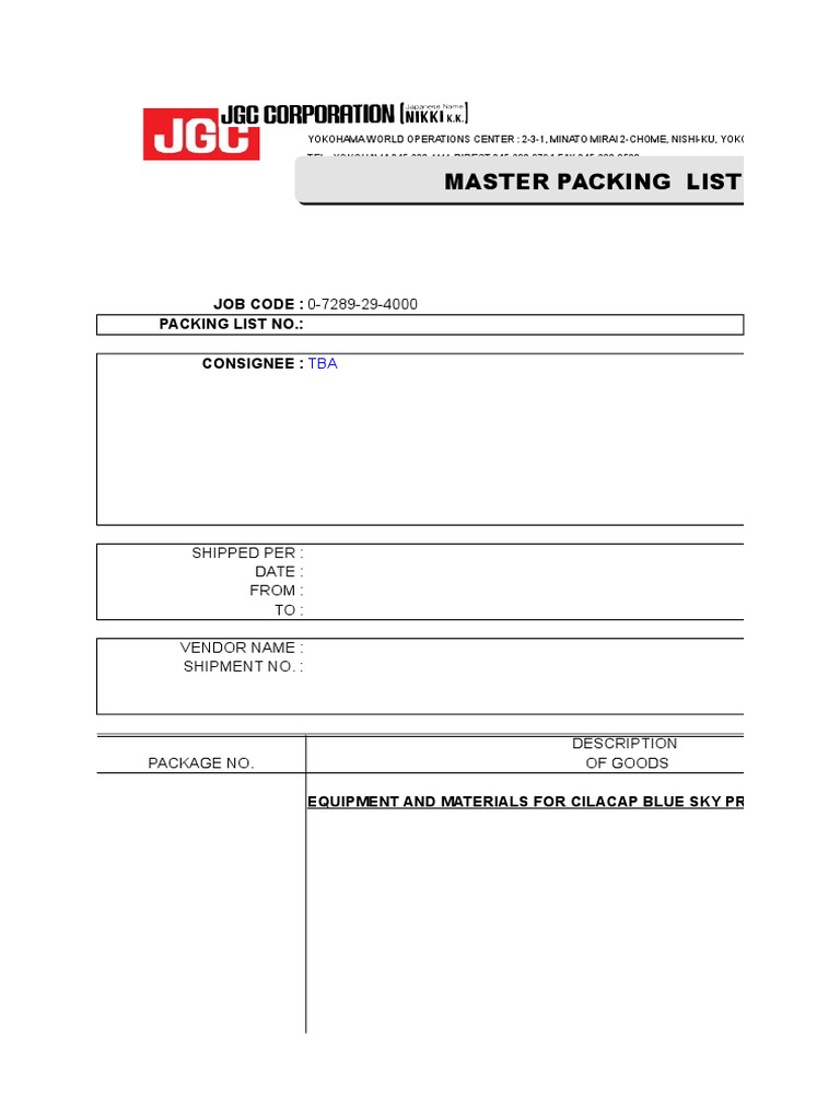 Packing List For IRC-1 PO-8 | PDF | Computer Hardware | Transport