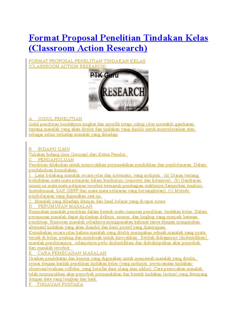 Format Proposal Penelitian Tindakan Kelas | PDF