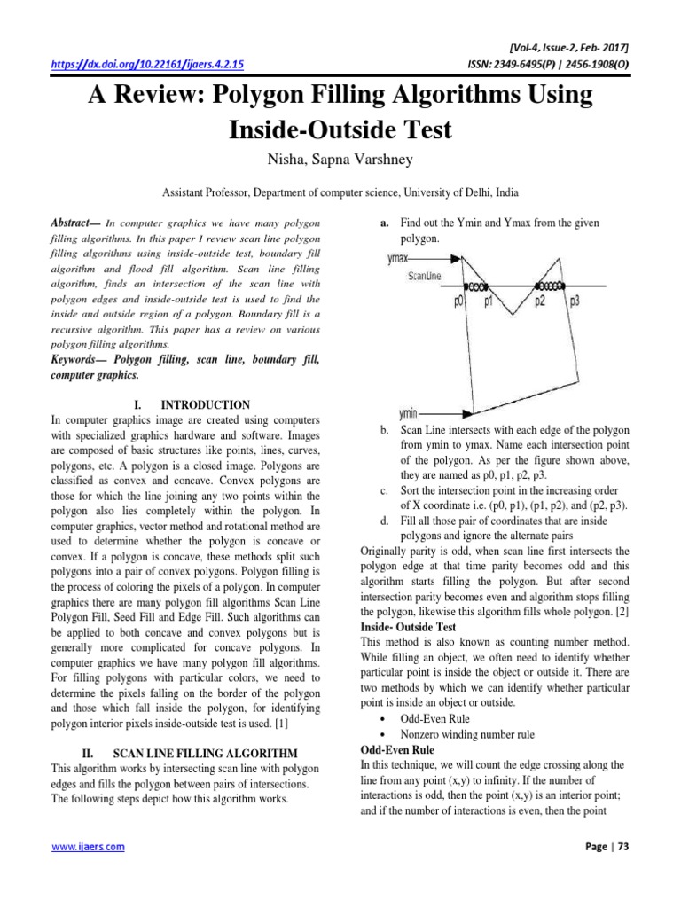 A Review Polygon Filling Algorithms Using Inside Outside Test Pdf Pdf Computer Science