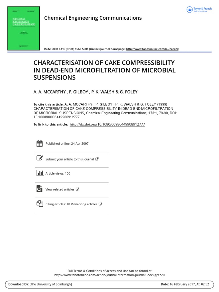 Characterisation of Cake Compressibility in Dead End Microfiltration of ...