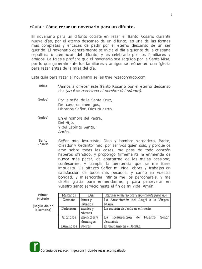 RGuia Como Rezar Un Novenario para Un Difunto | PDF | María, madre de Jesús | orador del Señor