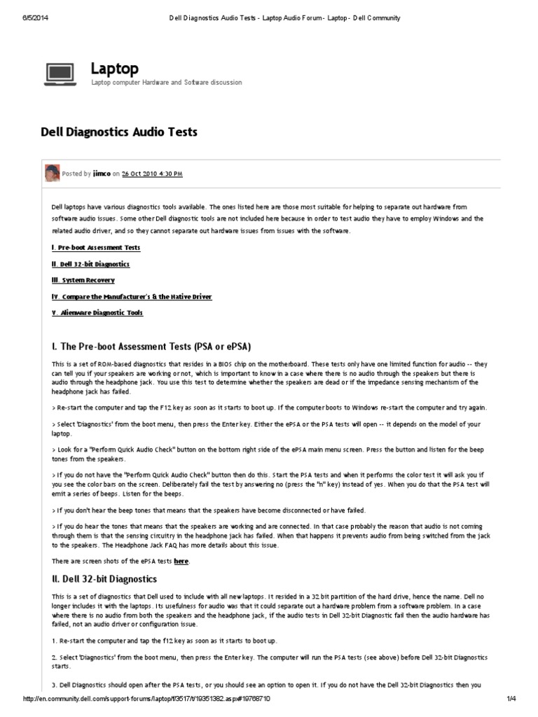 Dell Audio Diagnostics for Laptops | PDF | Dell | Microsoft Windows