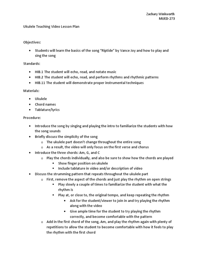 Uke Lesson Plan | PDF | Rhythm | Singing