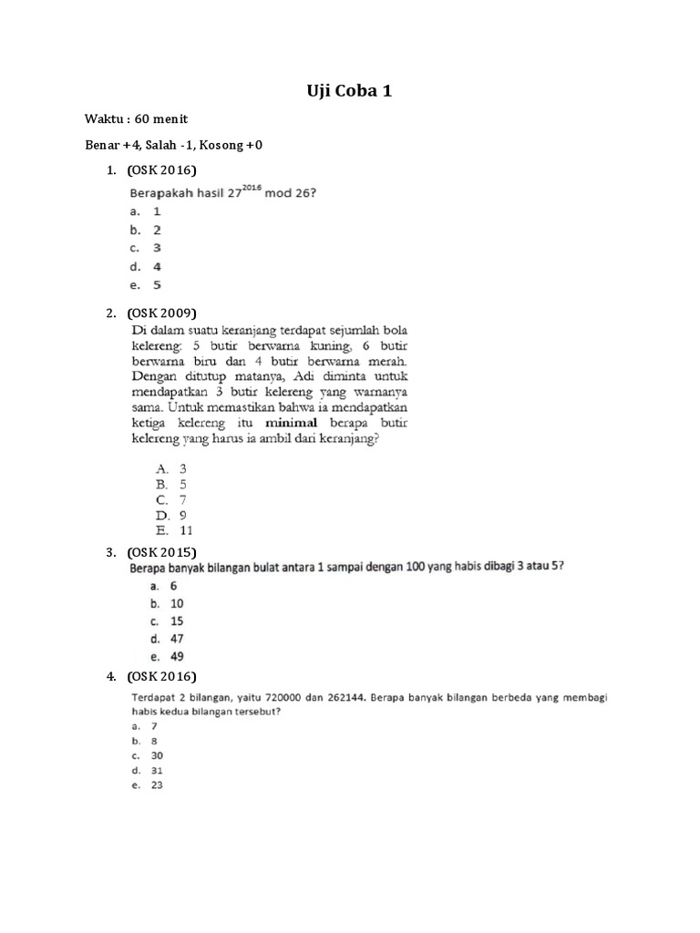 Uji Coba 1 Olimp Komputer | PDF