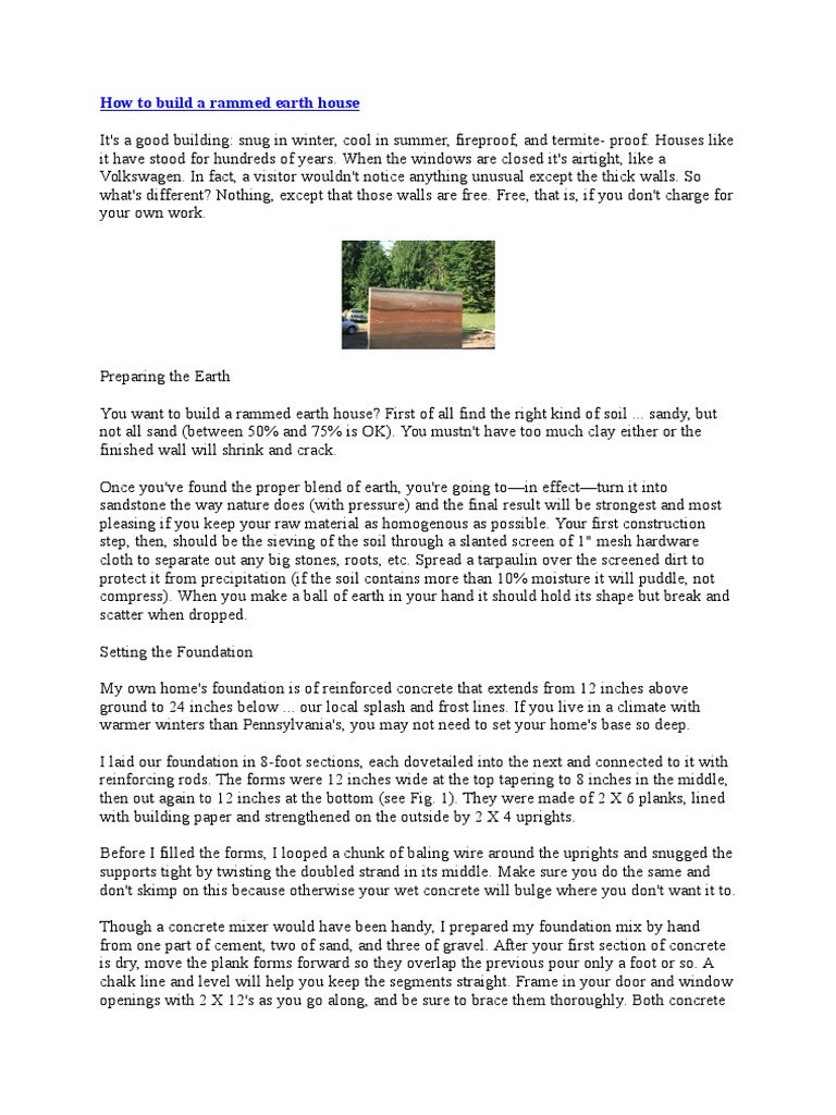 Build a Rammed Earth House Guide | PDF | Framing (Construction) | Soil
