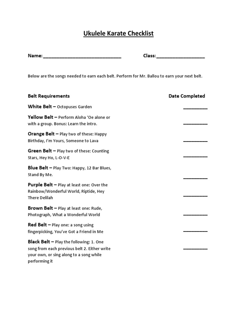 Ukulele Karate Belt Requirements | PDF