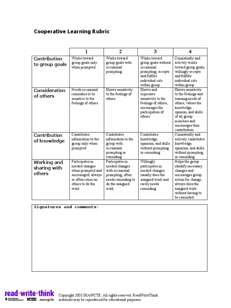 Coop Rubric | PDF | Cognition | Psychological Concepts