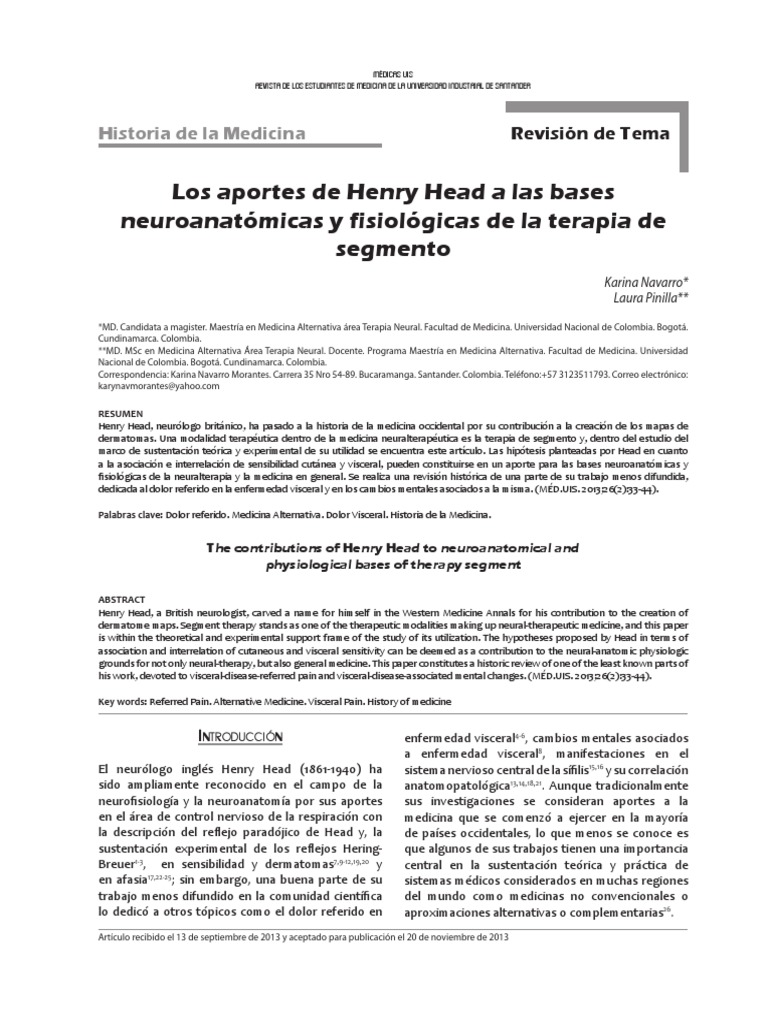 Los Aportes de Henry Head A Las Bases Neuroanatomicas y Fisiologicas ...