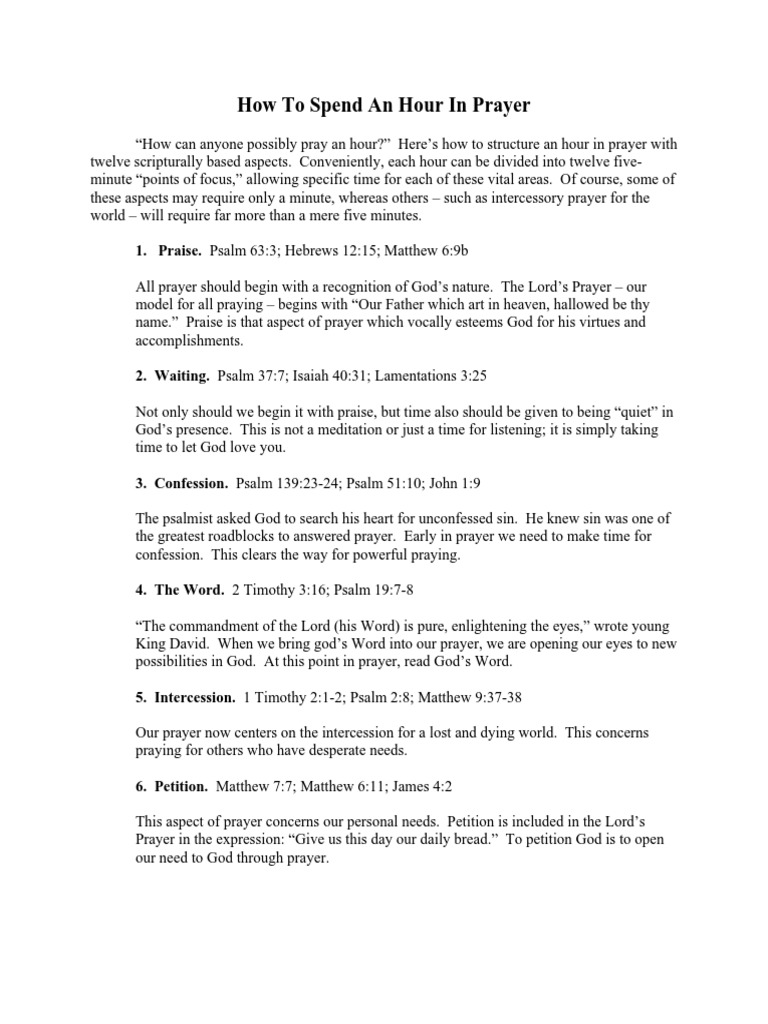 One Hour Prayer Structure Guide | PDF | Psalms | Prayer