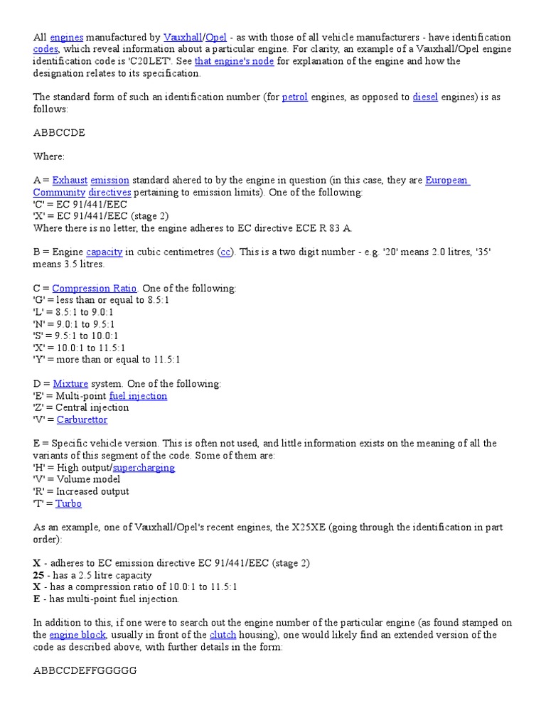 Vauxhall Engine Codes | PDF | Engines | Systems Engineering
