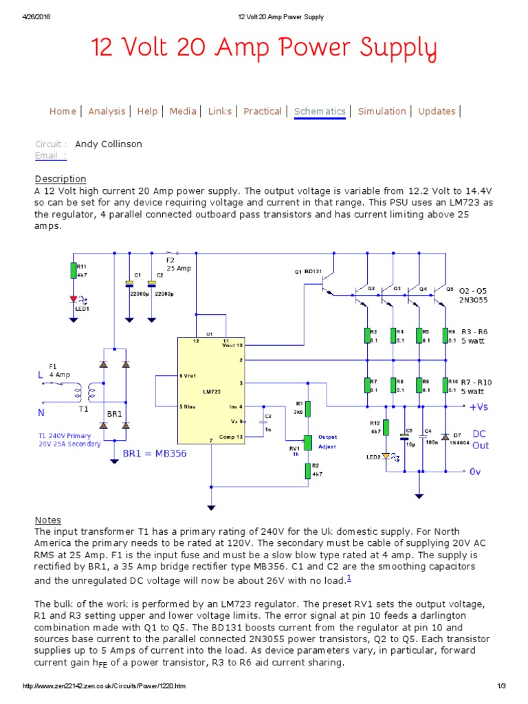 12 Volt 20 Amp Power Supply | PDF | Amplifier | Power Supply