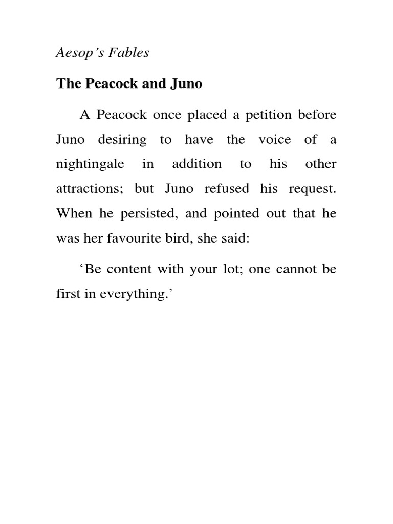 The Peacock and Juno Fable | PDF | Aesop's Fables | Fable
