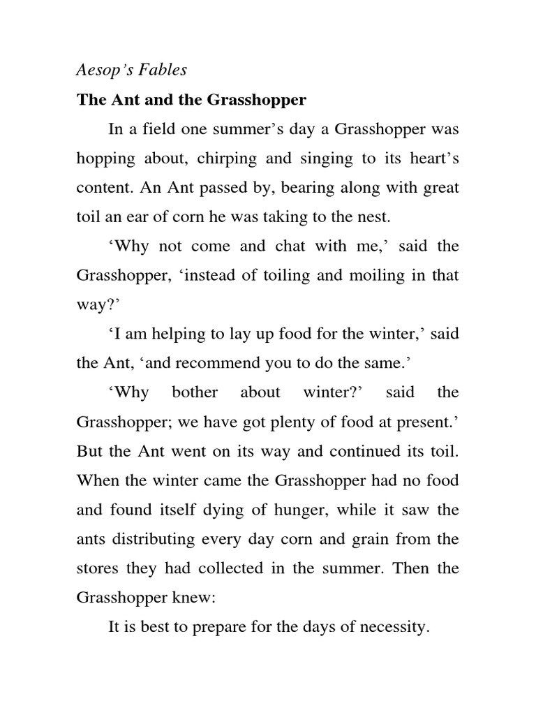 Aesop's Fables - The Ant and The Grasshopper | PDF | La Fontaine's ...