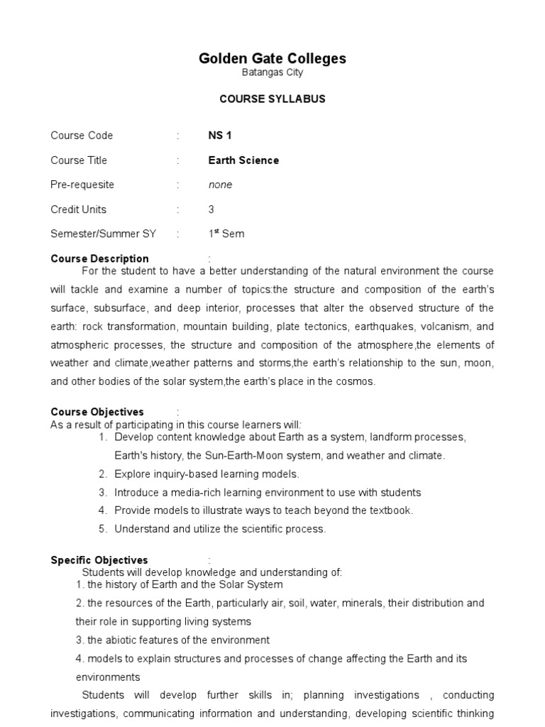 Earth Science Course Syllabus | PDF | Earth Sciences | Earth