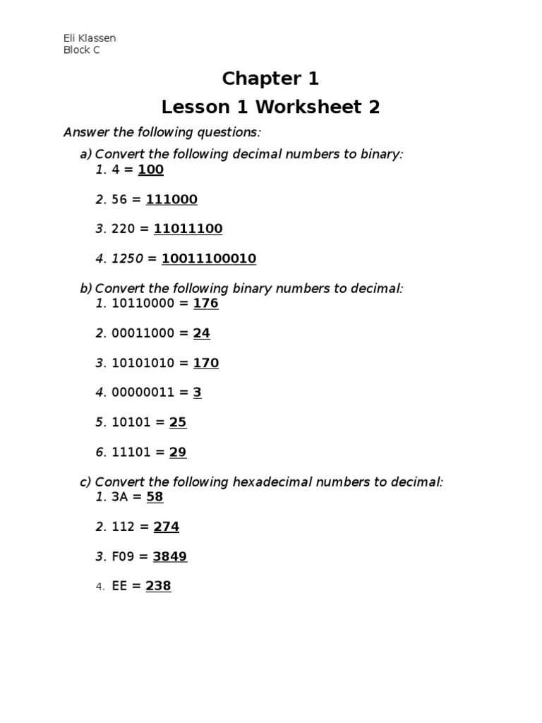 Chapter 1 Binary Worksheet | PDF