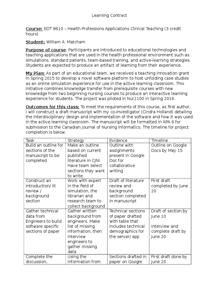 learning contract | Simulation | Science And Technology | Free 30-day ...