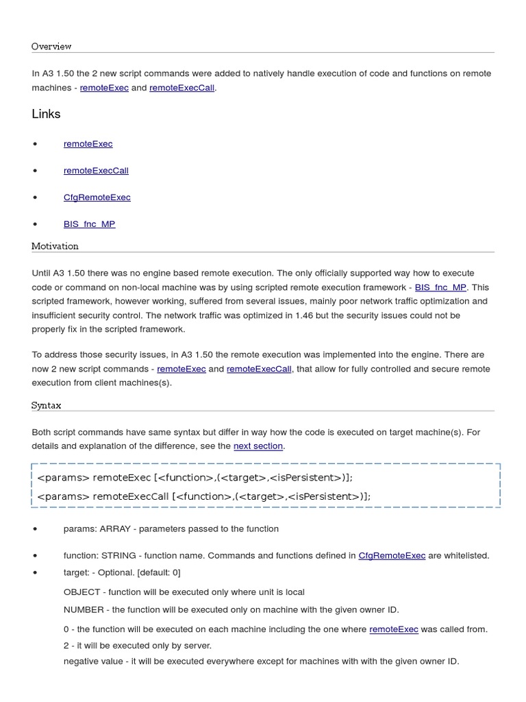 Arma 3 Remote Execution Pdf Subroutine Parameter Computer