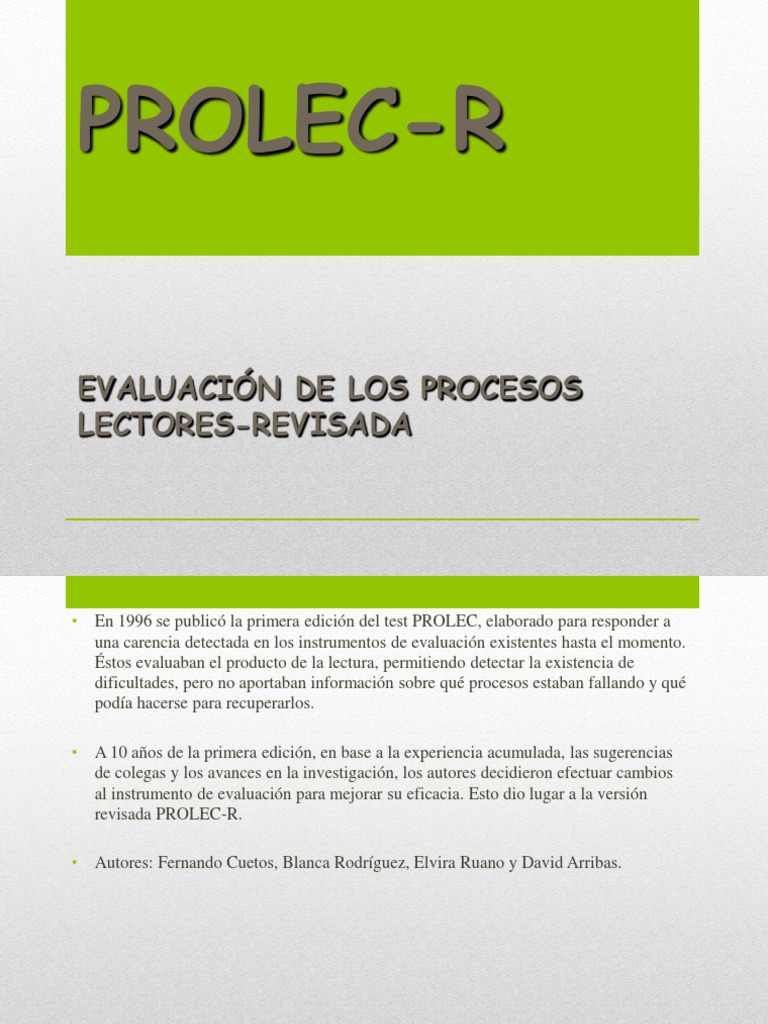 Prolec R | Descargar gratis PDF | Palabra | Lectura (proceso)