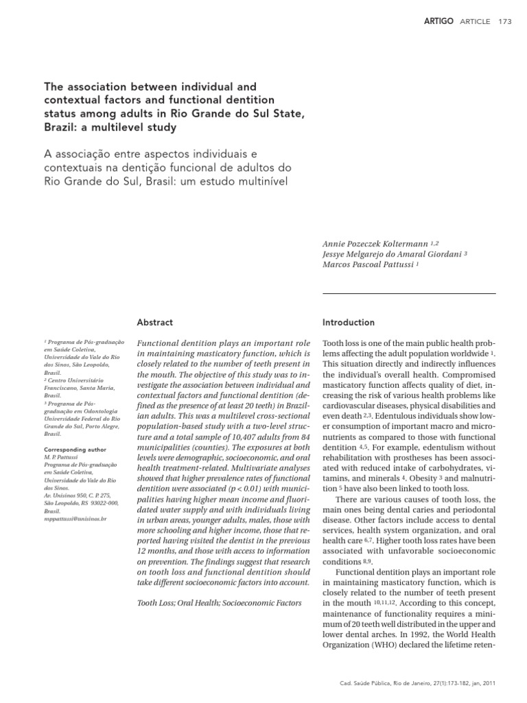 Functional Dentition Status Among Adults | PDF | Confidence Interval ...