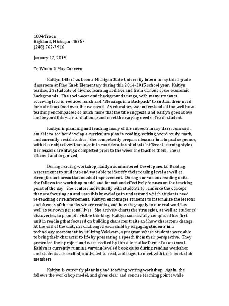 Letter of Recommendation - Lisa | PDF | Reading (Process) | Educational ...