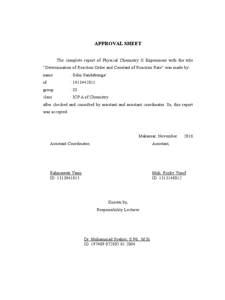 Approval Sheet | PDF | Reaction Rate | Chemical Reactions