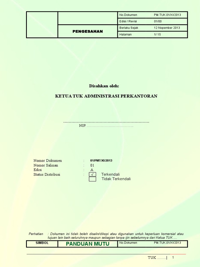 Contoh Panduan Mutu Tuk | PDF
