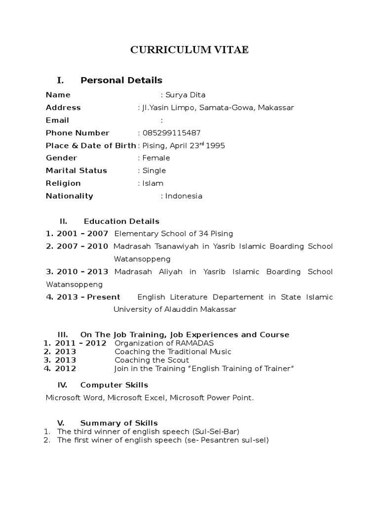 Curriculum Vitae: Personal Details | PDF