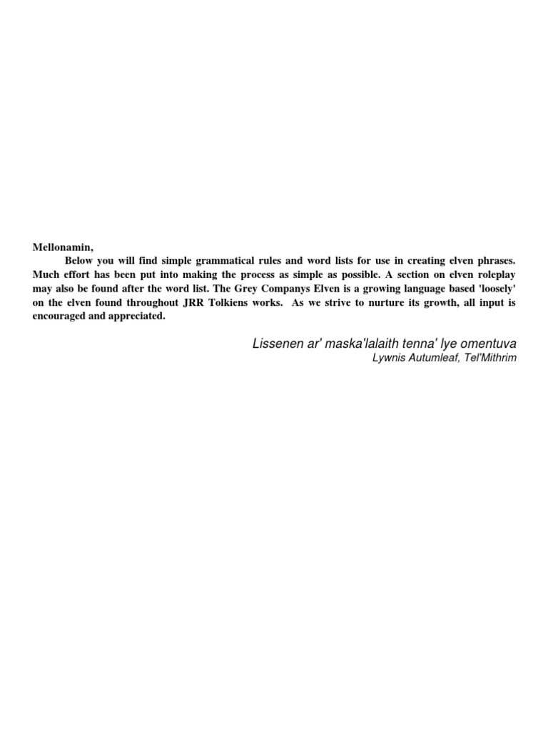 Tolkien, John Ronald Reuel - Elven Dictionary PDF | PDF | Poetry