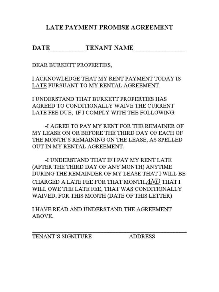 Late Payment Promise Agreement | PDF