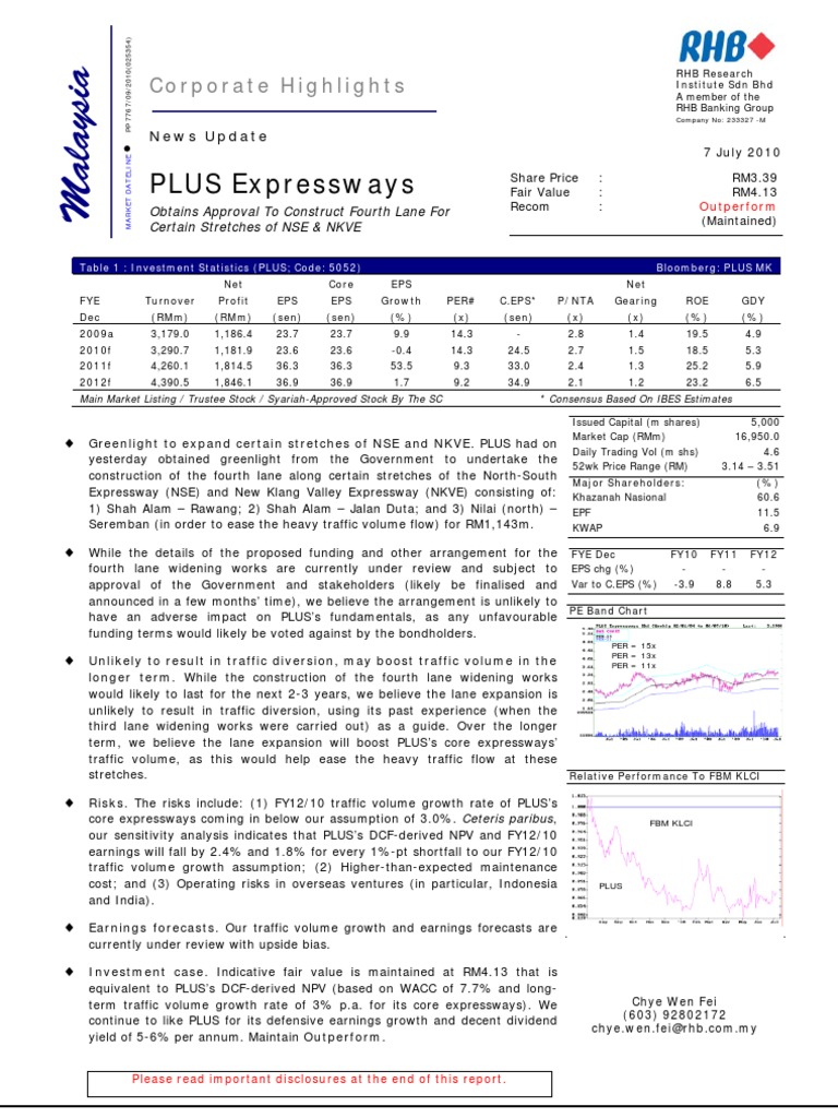 PLUS Expressways Berhad: Obtains Approval To Construct Fourth Lane For ...