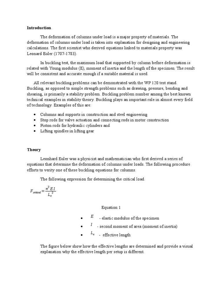 Determining the Critical Load for Column Buckling Through Testing and ...
