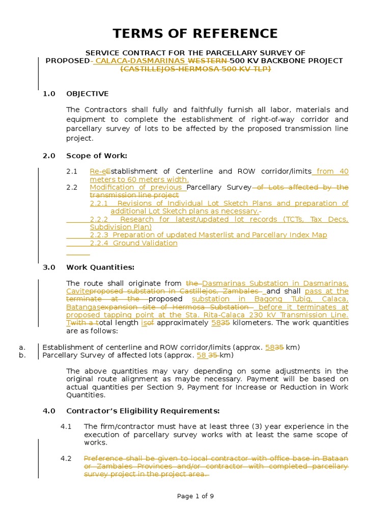 1. TOR for Parcellary Survey Calaca-Dasma 500 KV TLP | Surveying ...