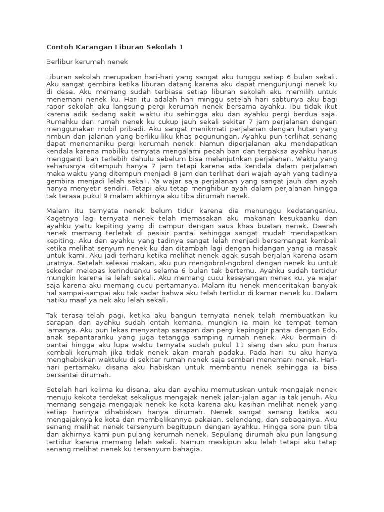 Contoh Karangan Liburan Sekolah 1 | PDF