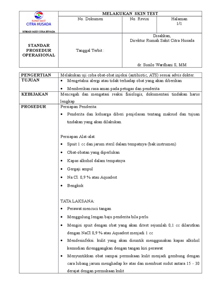 Prosedur Skin Test ATS di RS Citra Husada | PDF