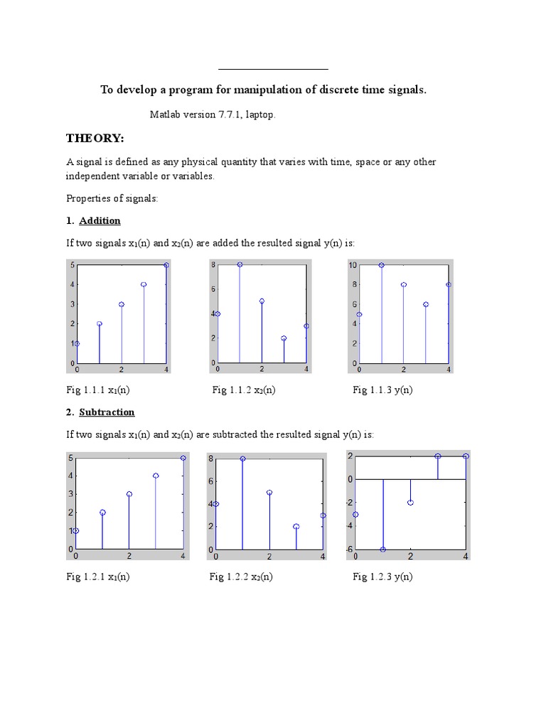 Manipulation and Analysis of Discrete Time Signals Using MATLAB | PDF | Signal (Electrical ...