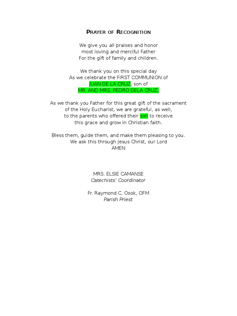 Prayer of Recognition | PDF | Wellness