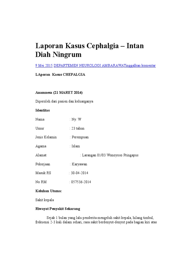 Laporan Kasus Cephalgia | PDF