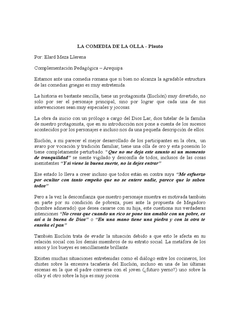 Trabajo # 10 - La Comedia de La Olla | PDF | Comedia | Science