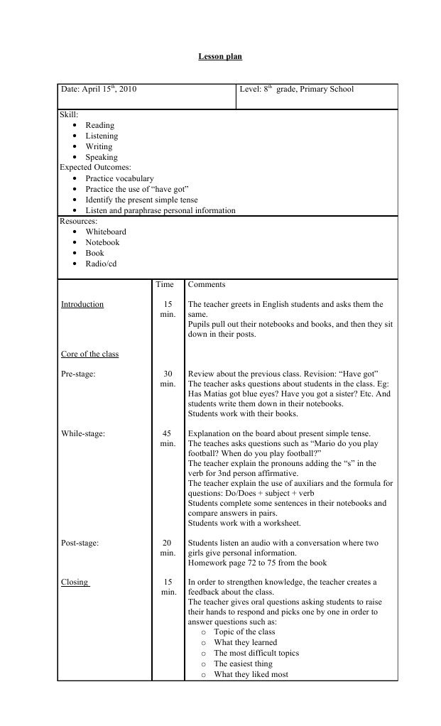 8th Grade English Lesson Plan | PDF | Lesson Plan | Teachers