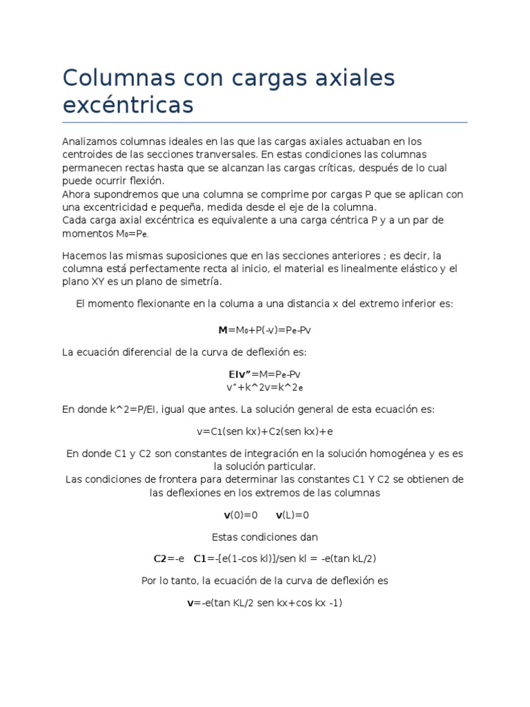Columnas Excentricas | PDF | Ecuaciones | Elasticidad (Física)