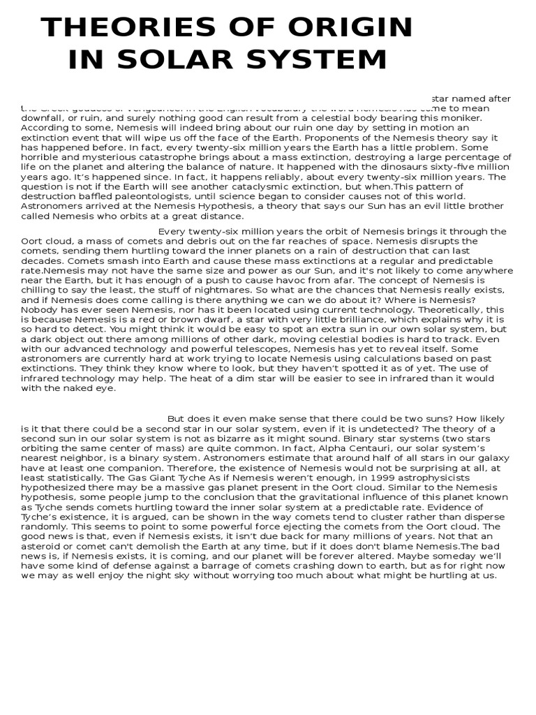 Nemesis Is A Theoretical Second Sun in Our Solar System | PDF