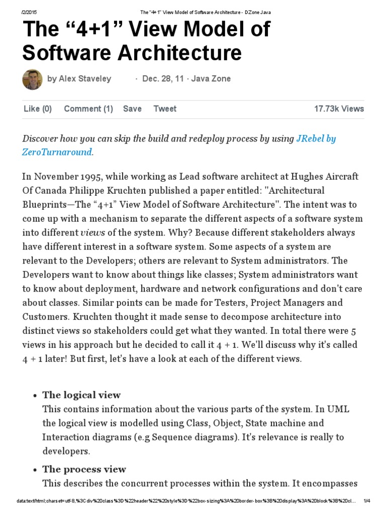 The 4+1 View Model of Software Architecture - DZone Java | PDF ...